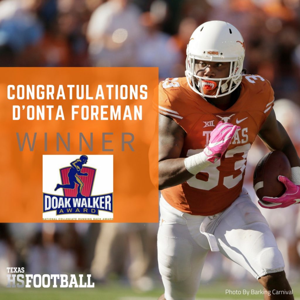 D’Onta Foreman Brings the Doak Walker Award Back to Texas | Texas HS ...
